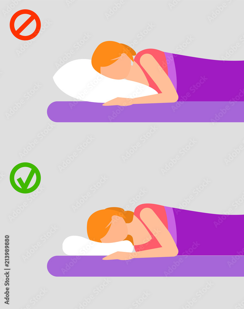 Woman sleep position banner vertical. Flat illustration of vector woman ...