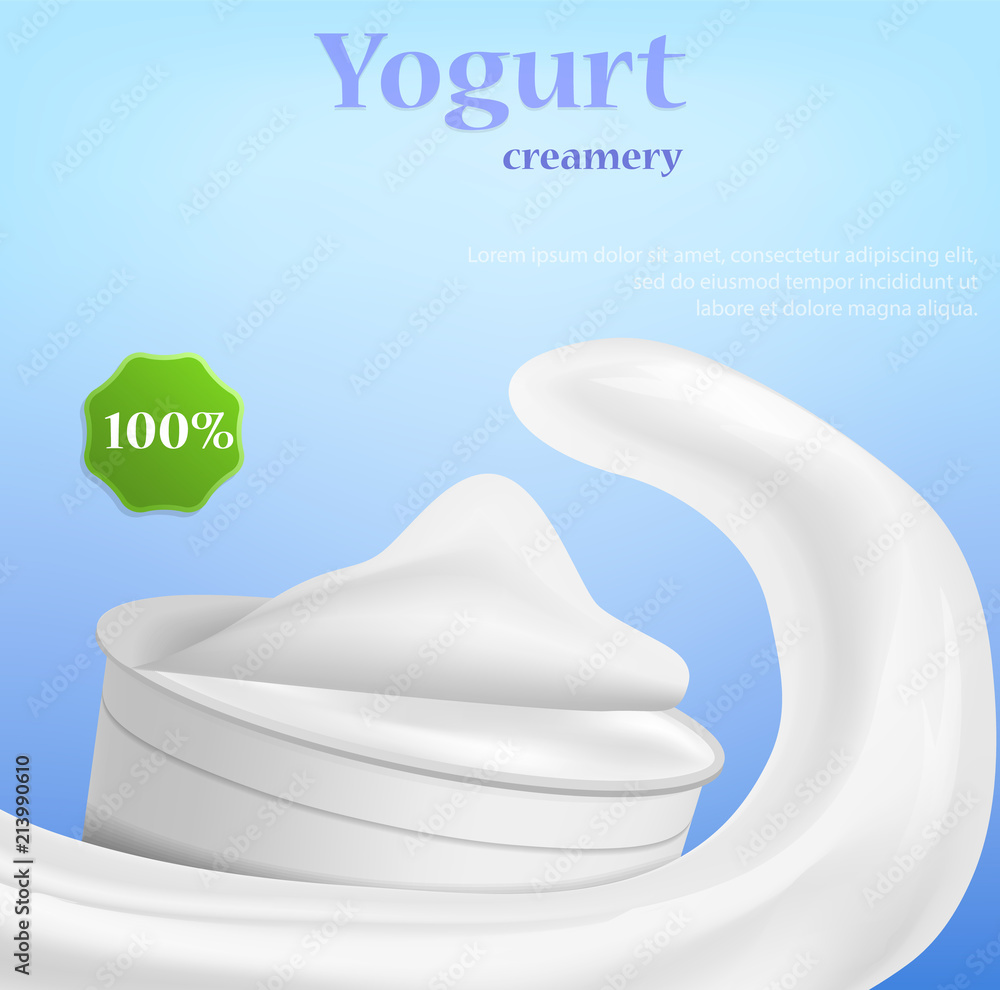 Yogurt creamery concept background. Realistic illustration of yogurt ...