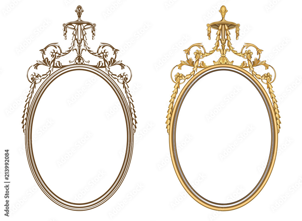 Gold vintage mirror isolated on white background. Vector illustration ...