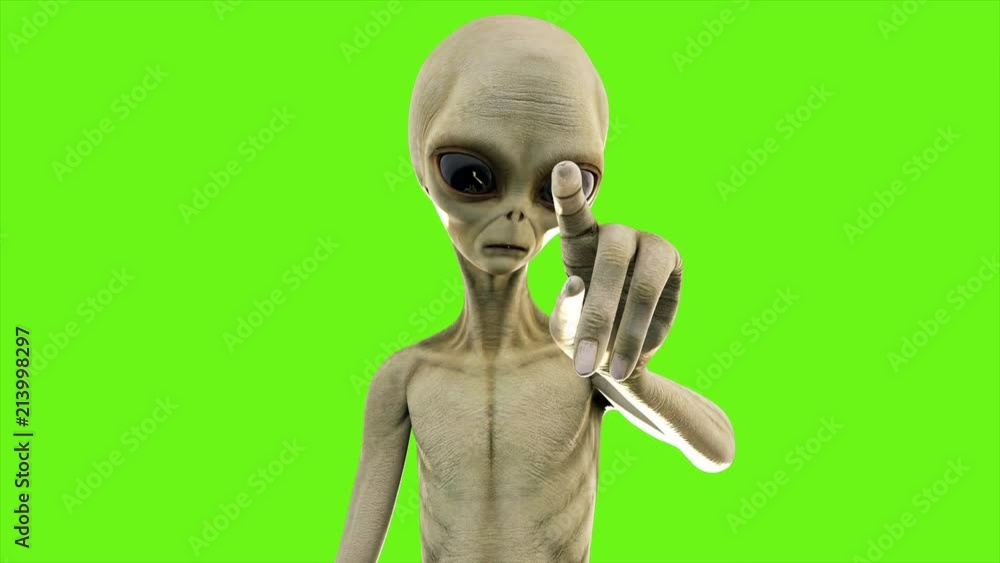 Alien presses the button. Loopable animation on green screen. 4k. Stock ...