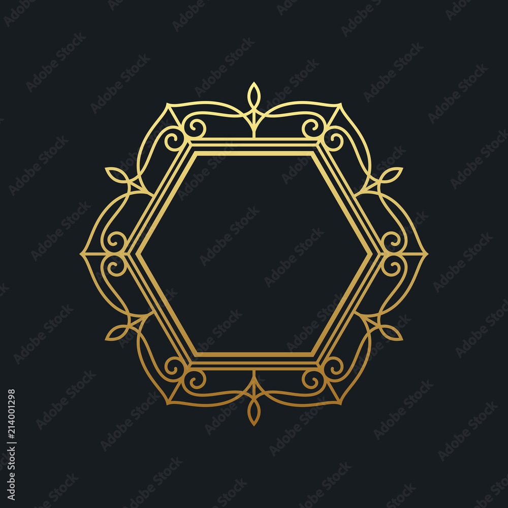 Gold elegant frame. Line art monogram for your design. Vector ...