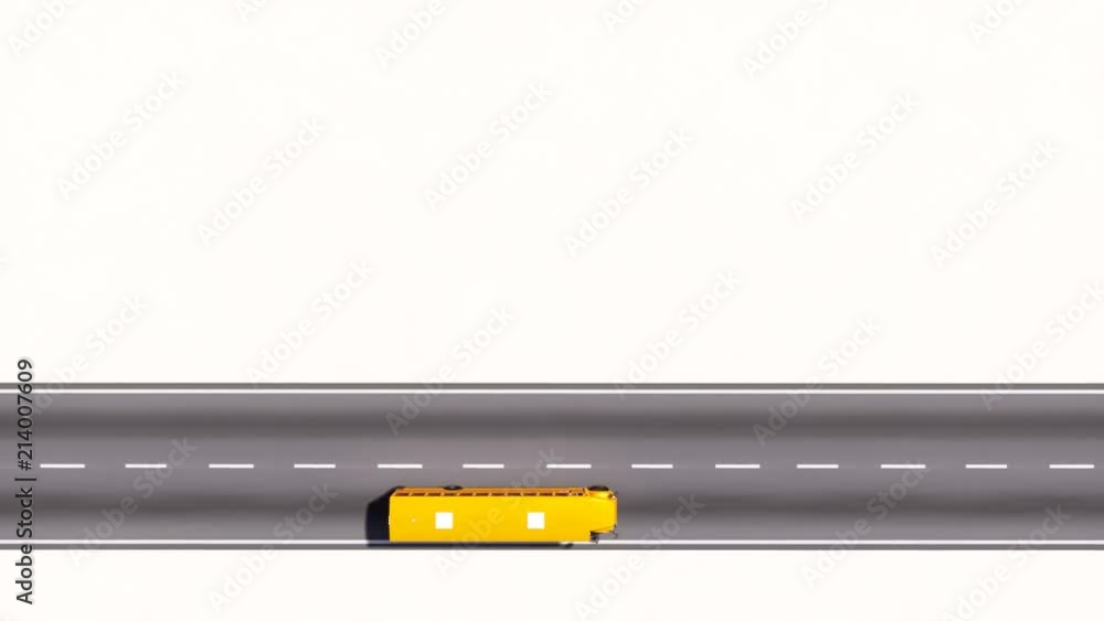 Aerial top down view of traditional american yellow school bus moving ...