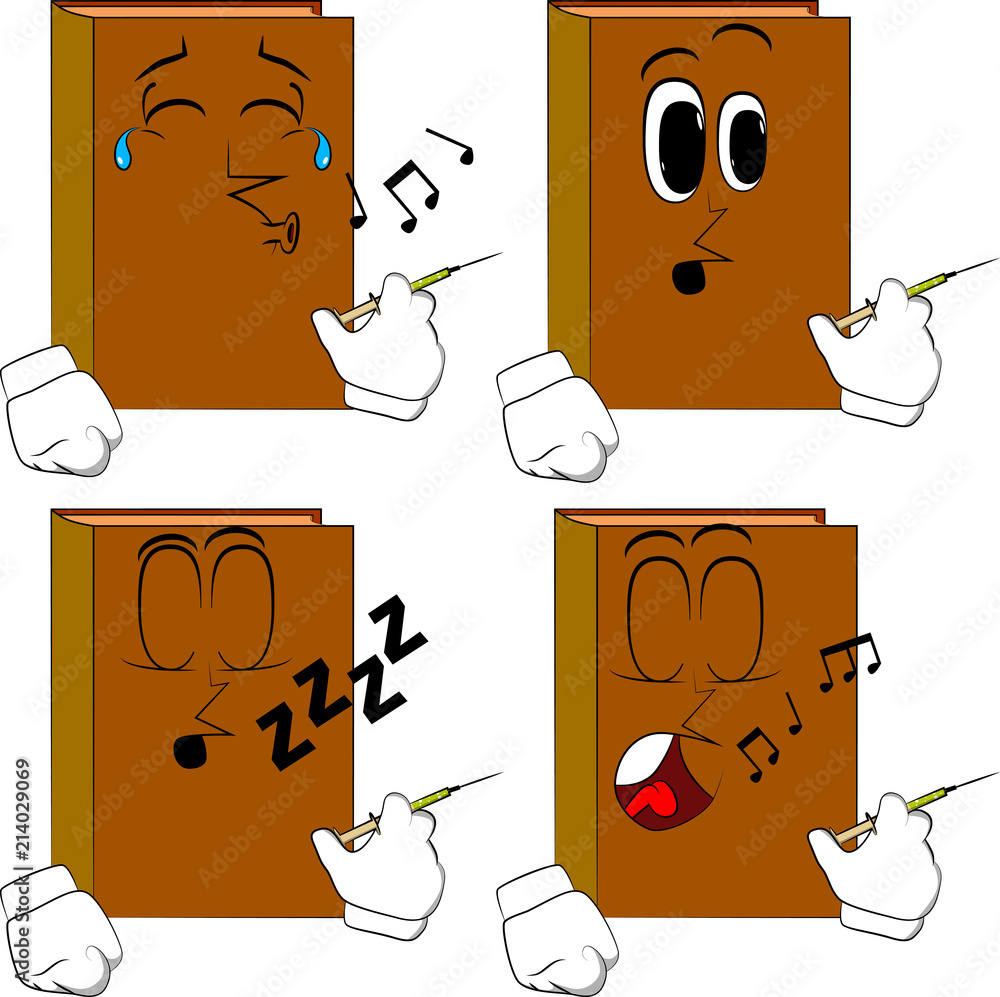 Books with medical injection in hand. Cartoon book collection with ...
