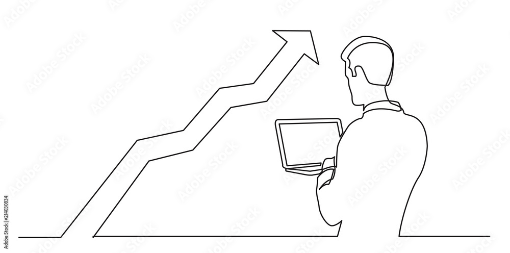 continuous line drawing of man watching laptop computer at increasing ...