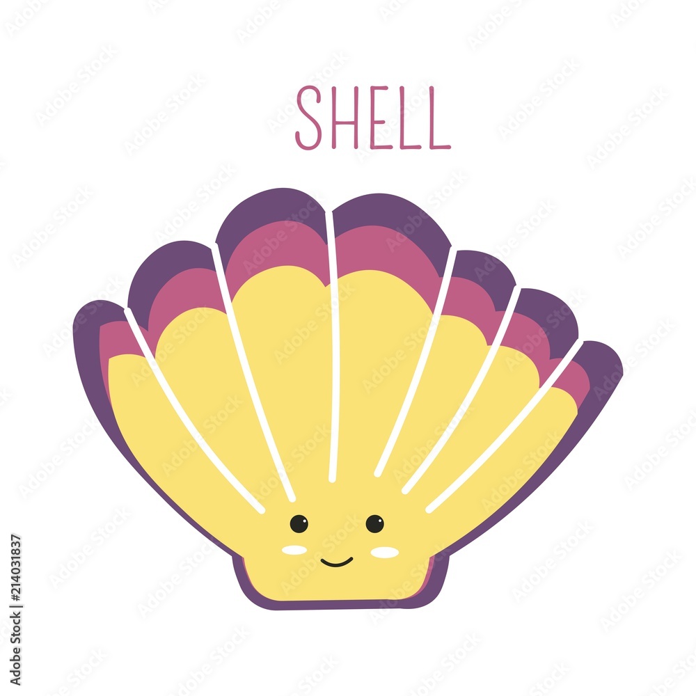 Seashell with face cartoon childish book character Stock Vector | Adobe ...