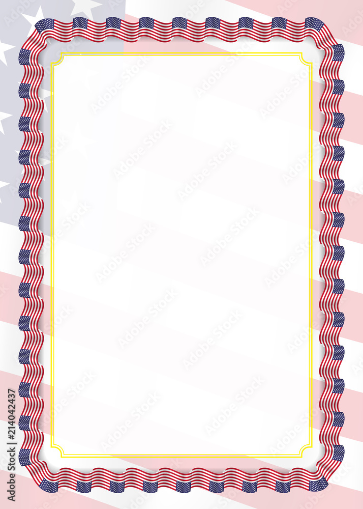 Frame and border of ribbon with United States flag, template elements ...