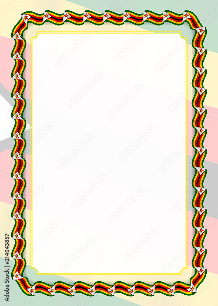 Frame and border of ribbon with Zimbabwe flag, template elements for ...