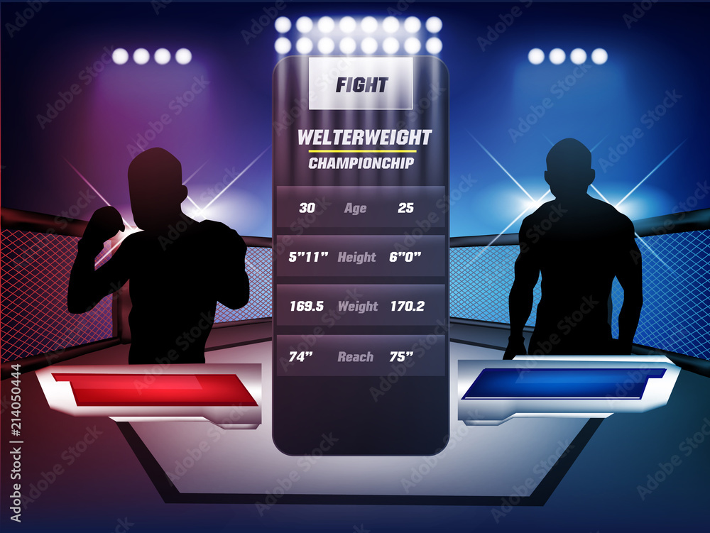 Empty Cage and battle martial arts fighting arena stage with red and ...