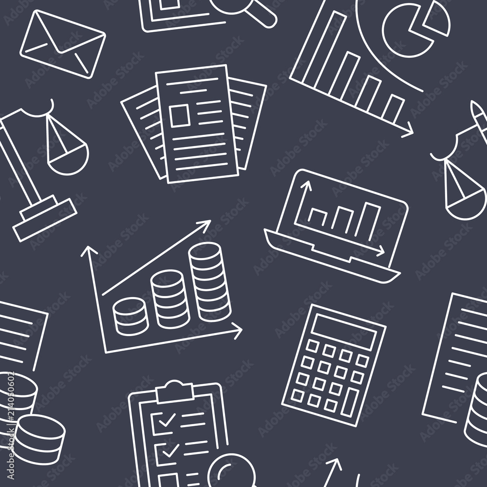 Financial accounting seamless pattern with flat line icons. Bookkeeping ...