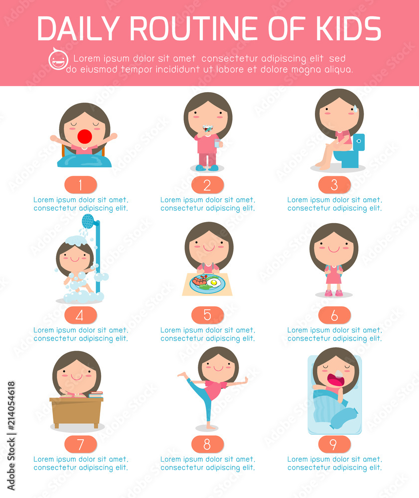 daily routine, daily routine of happy kids . infographic element ...