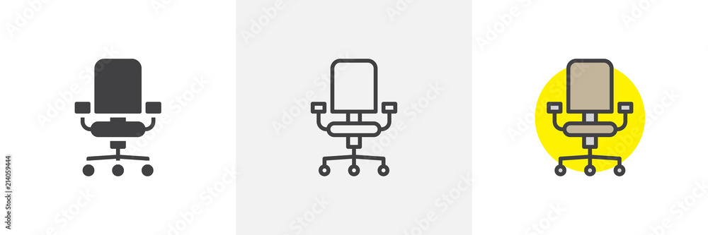 Office chair icon. Line, solid and filled outline colorful version ...