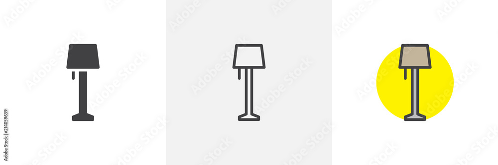 Floor lamp icon. Line, solid and filled outline colorful version ...