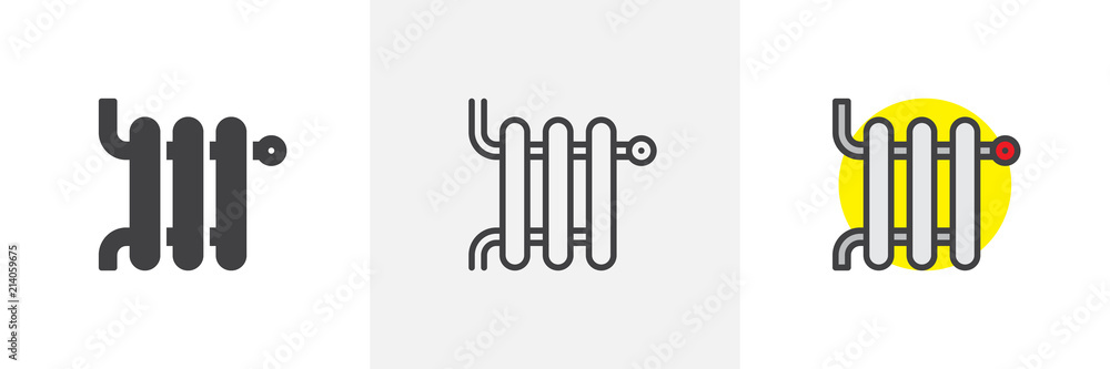 Heating radiator icon. Line, solid and filled outline colorful version ...