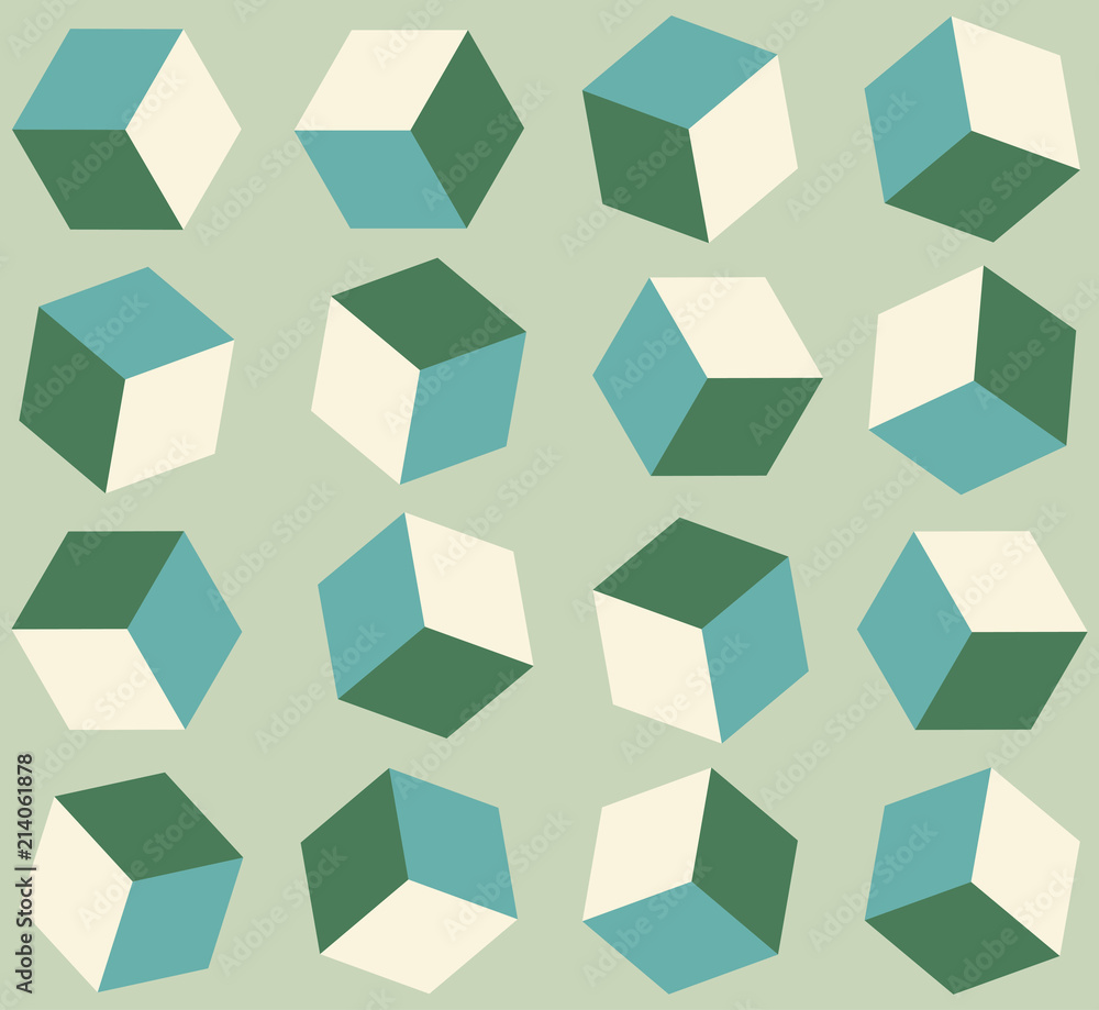 geometric seamless pattern with rotating cubes in green shades Stock ...