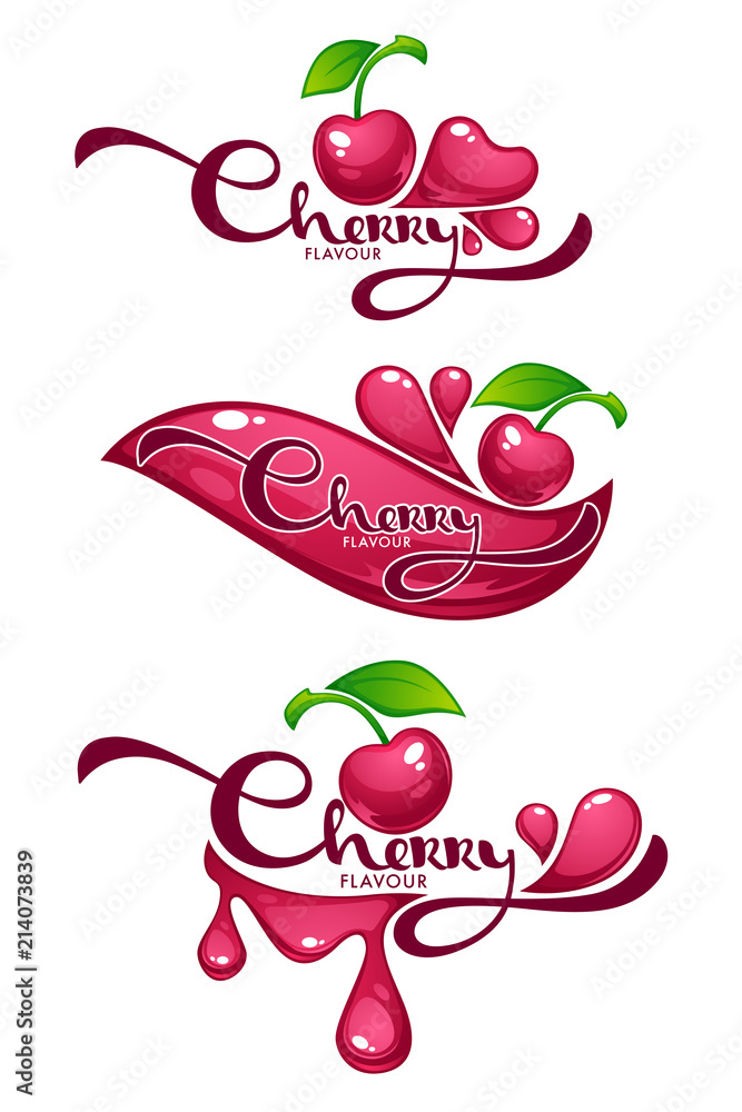 Cherry Flavour, vector collection of shine and glossy juice stickers ...