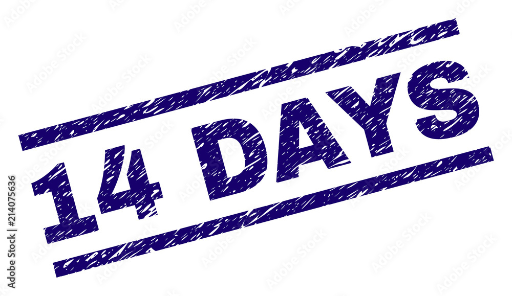 14 DAYS stamp seal watermark with grunge style. Blue vector rubber ...