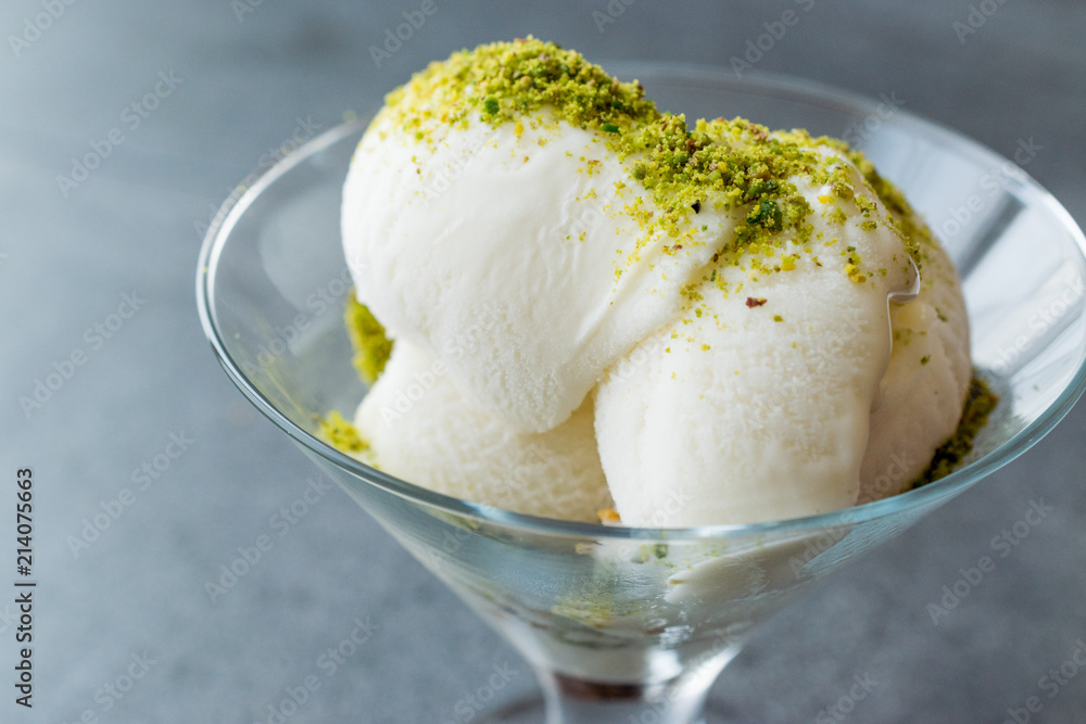 Turkish Maras Vanilla Ice Cream with Pistachio Powder Served Portion in ...
