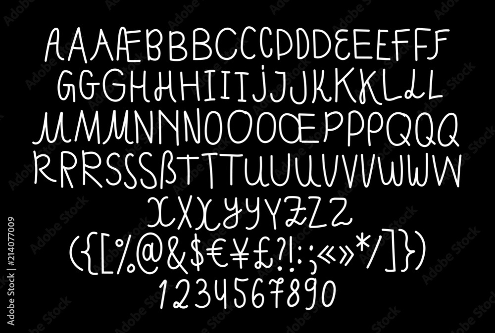 Hand written awkward and childish school naive linear script font ...