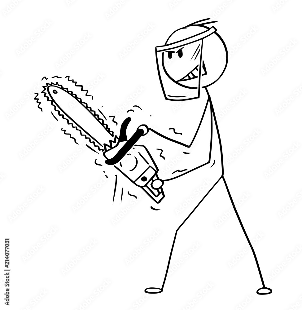 Cartoon stick drawing conceptual illustration of man or lumberjack with ...