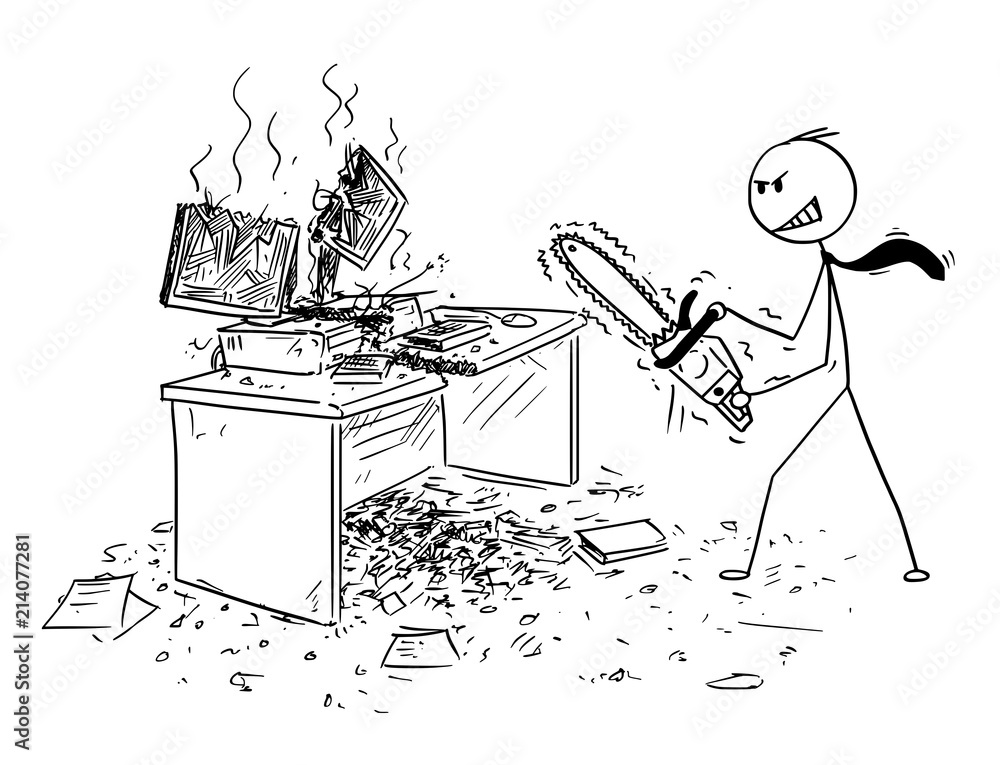 Cartoon stick man drawing conceptual illustration of angry or mad ...