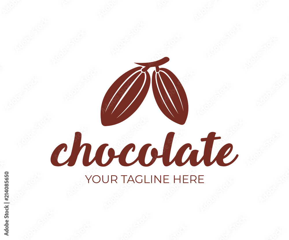 Chocolate, cocoa fruits hang on a branch, logo template. Chocolate ...