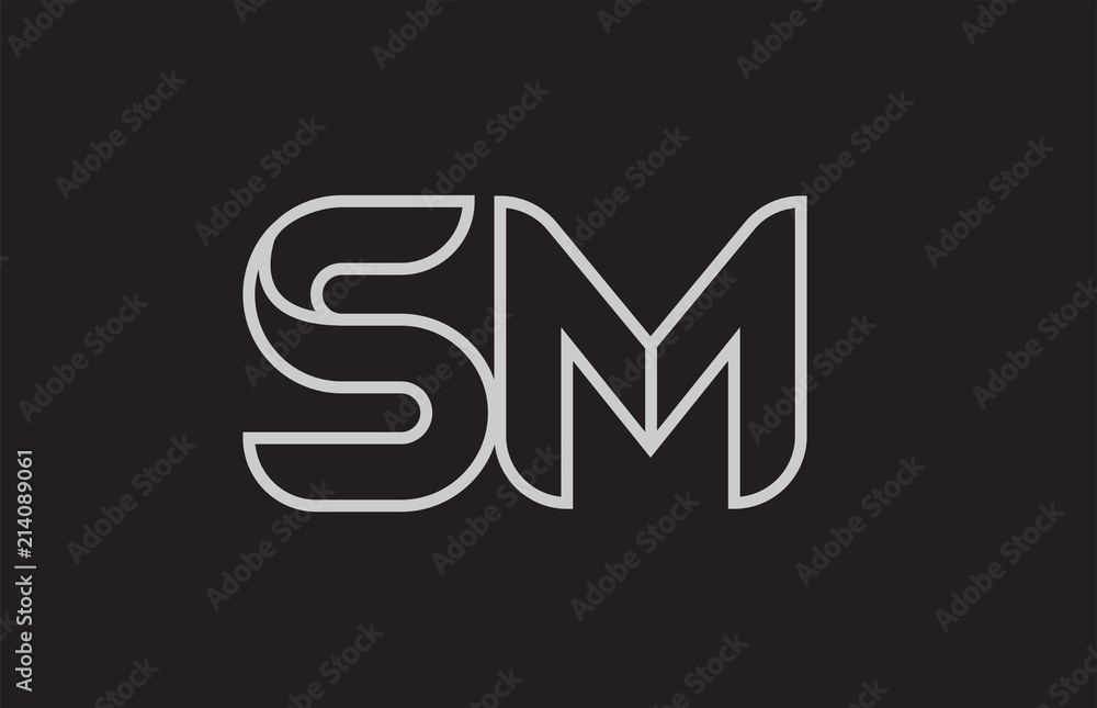 black and white alphabet letter sm s m logo combination Stock Vector ...