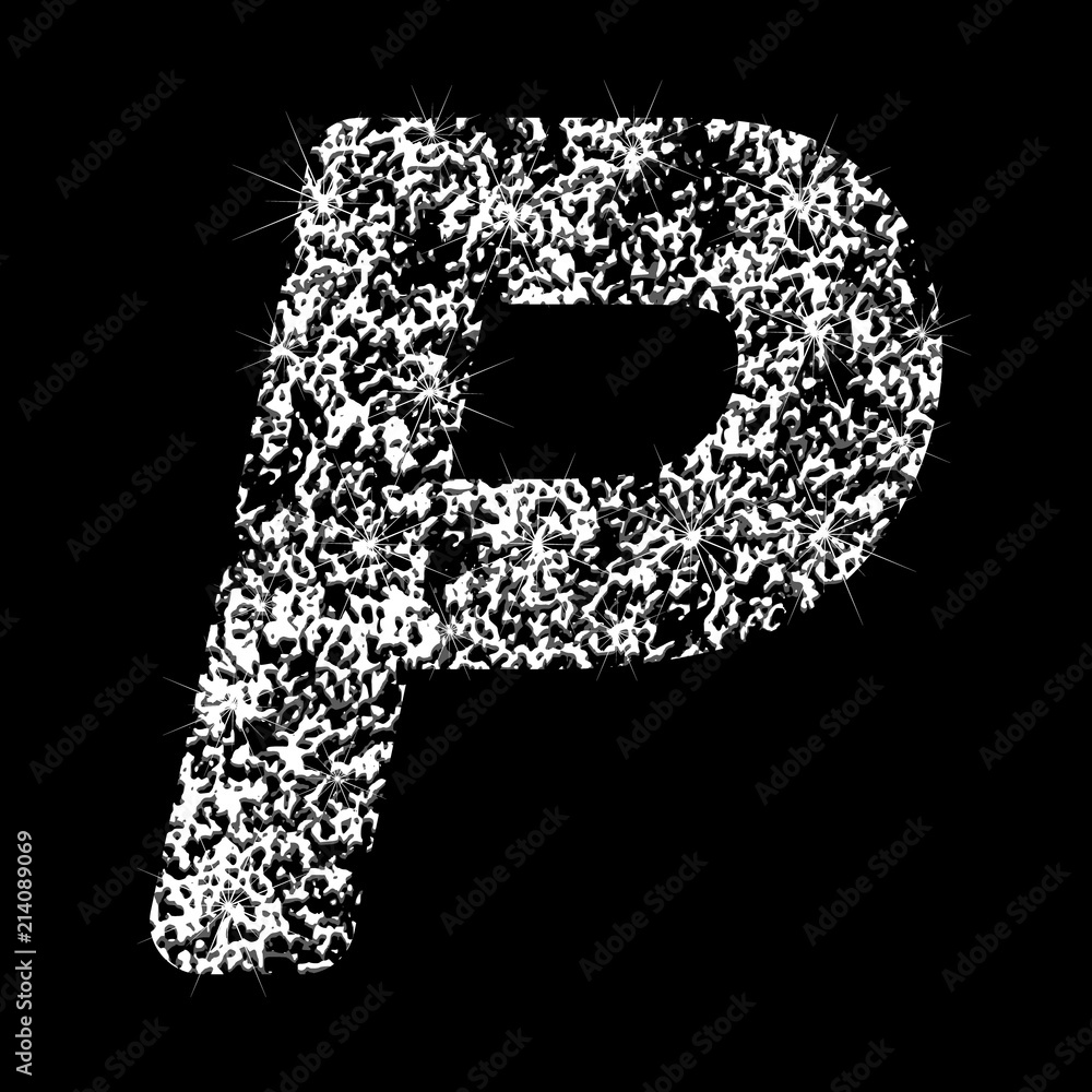 Silver glittering letter P. Vector shining silver sparkling letter on ...