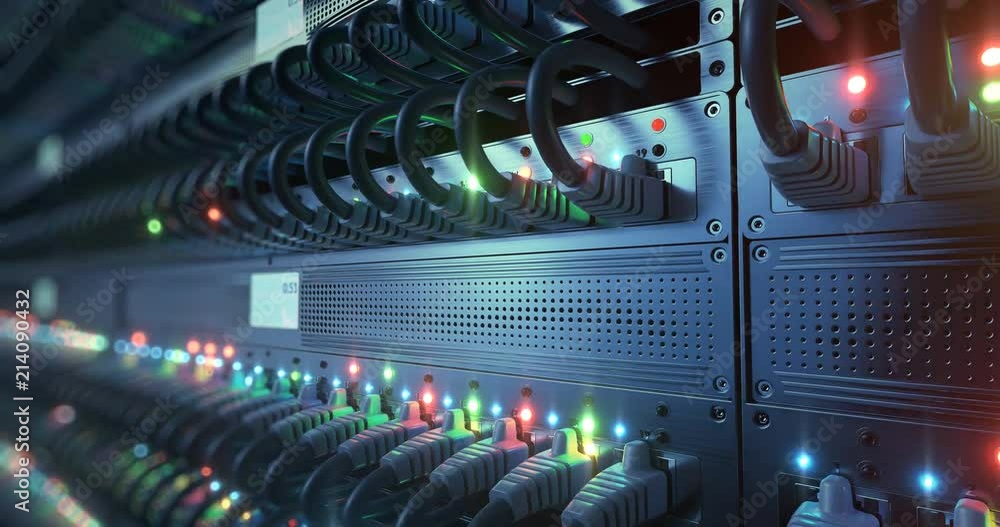 Data center cloud connection network router and switch. 4k 60 fps UHD ...