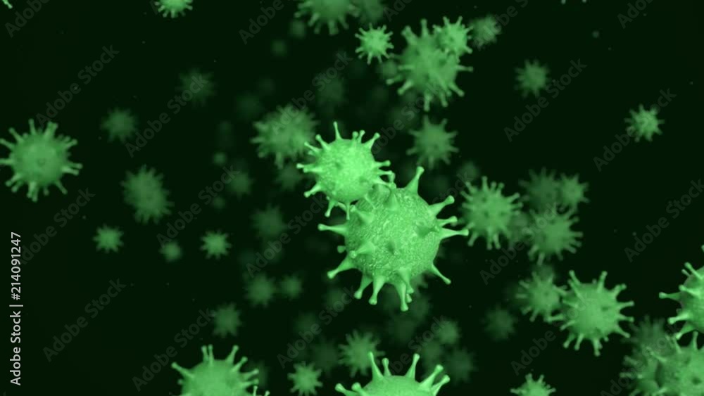 Movement through a cluster of a deadly viral cells. 3D Animation of ...