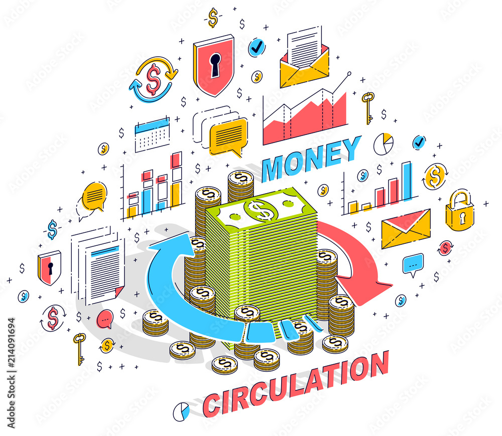 Money circulation, return on investment, currency exchange, cash back ...
