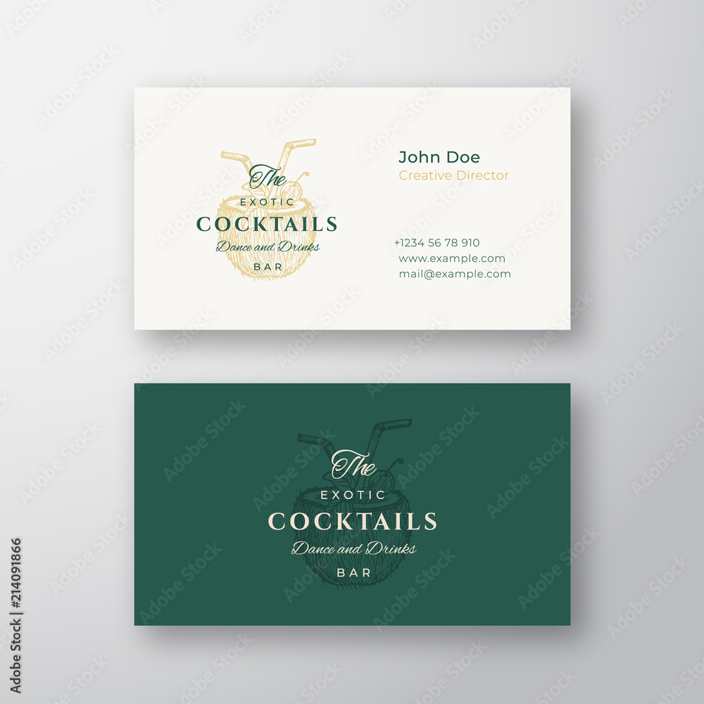 Coconut Exotic Cocktails Bar Abstract Elegant Vector Sign or Logo and ...