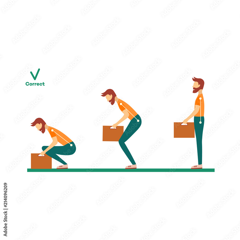 Correct neck, spine alignment of young cartoon man character lifting ...