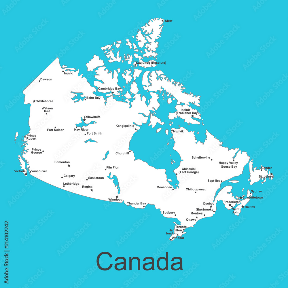 Map of Canada with cities on a blue background, vector illustration ...