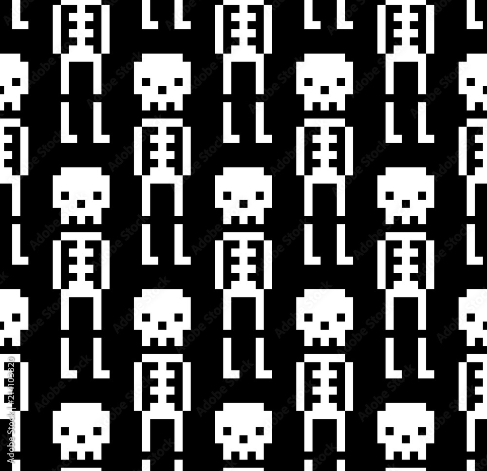 Seamless pattern with pixel skeletons. Vector illustration Stock Vector ...