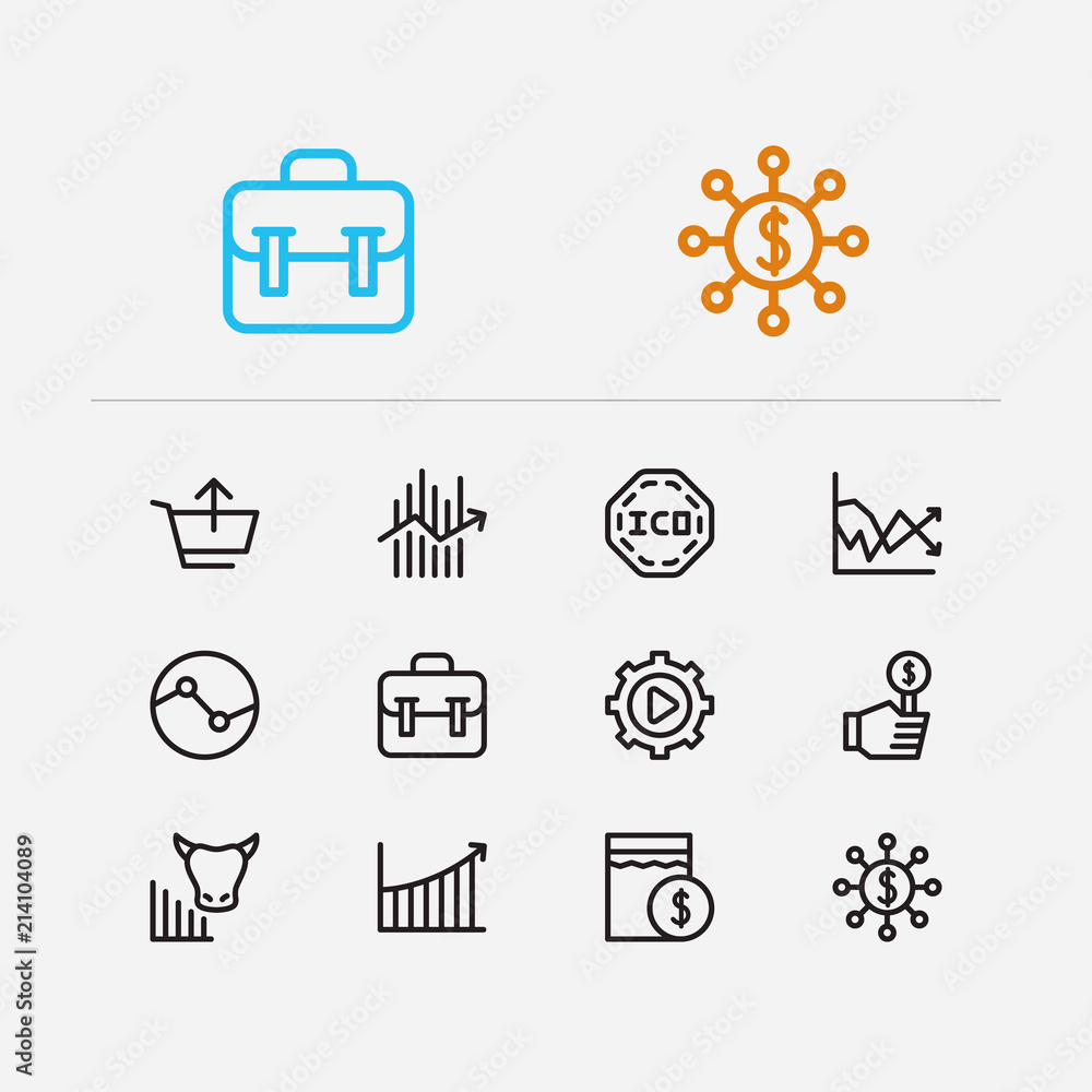 Trading icons set. Stock sector and trading icons with volatility, sell ...