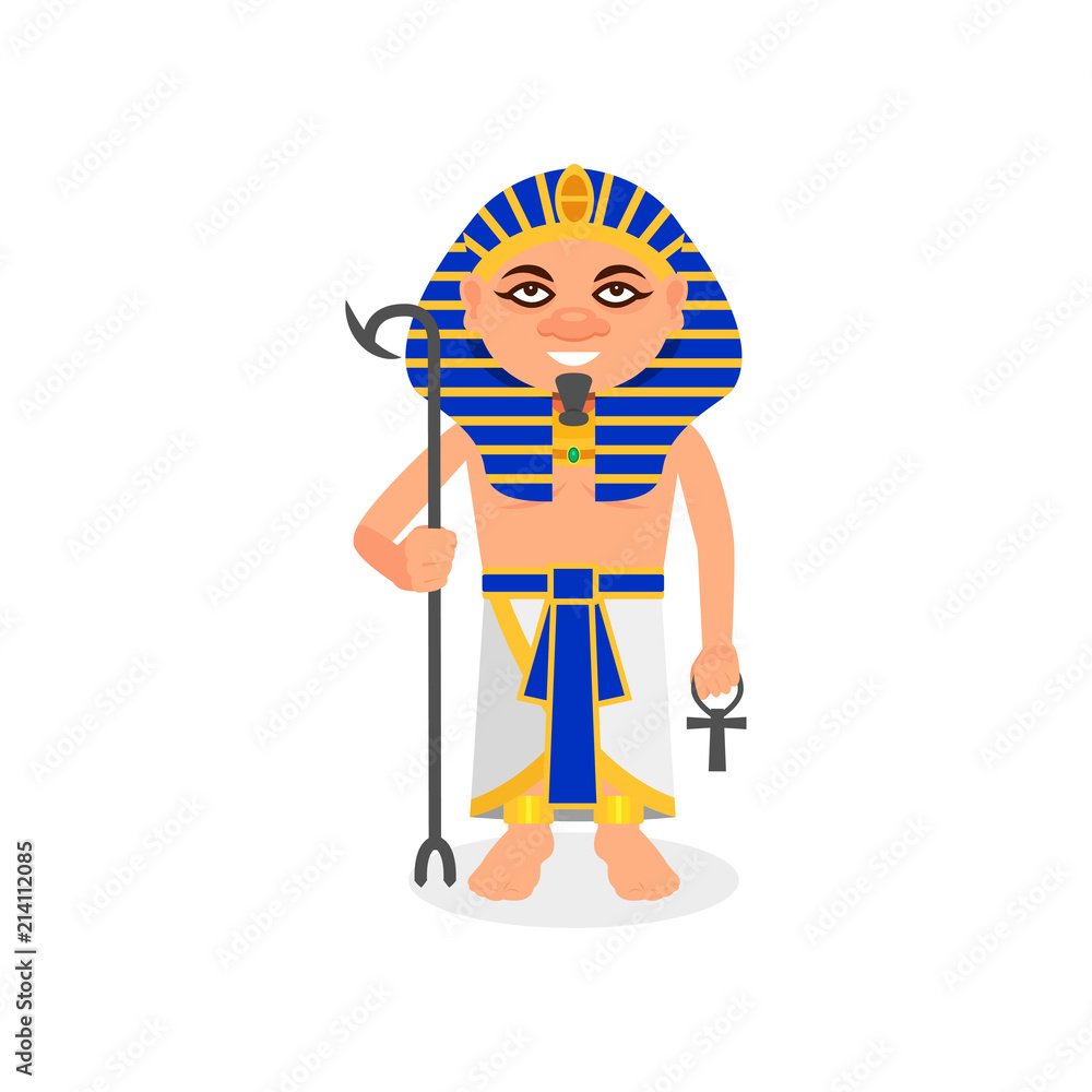 Egyptian pharaoh with scepter and ankh cross. Ruler of ancient Egypt ...