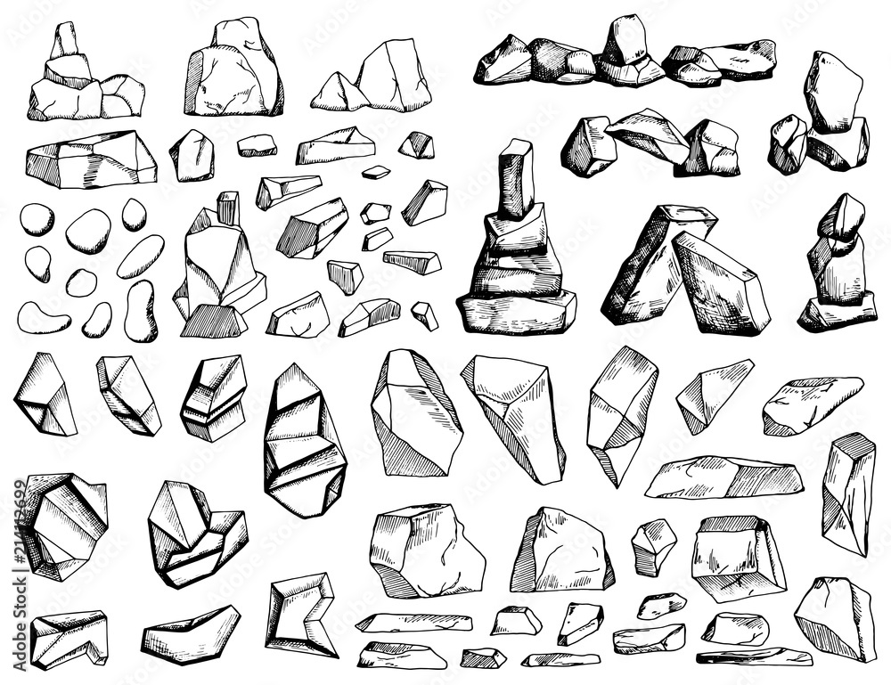 Stones great vector silhouette set. isolated on white background Stock ...