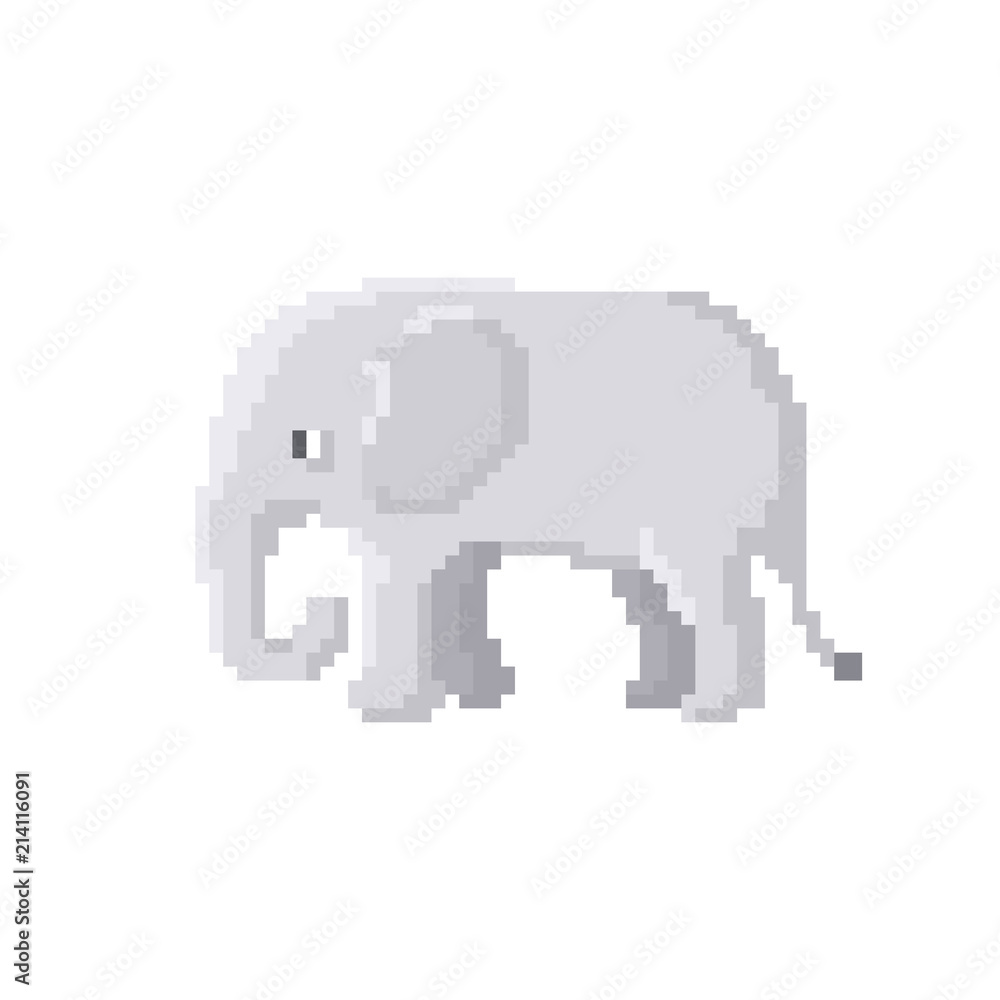 Pixel elephant isolated on white background. 8 bit vector illustration ...