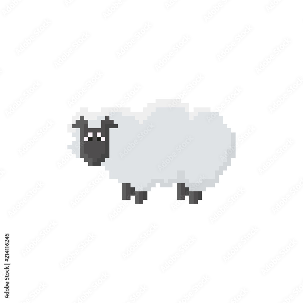 Pixel sheep isolated on white background. 8 bit vector illustration ...
