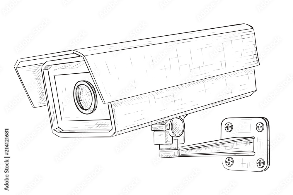 Security cctv camera. Hand drawn sketch Stock Vector | Adobe Stock