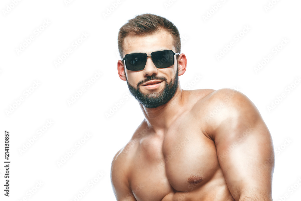 .bodybuilder posing. Beautiful sporty guy male power. Fitness muscled ...