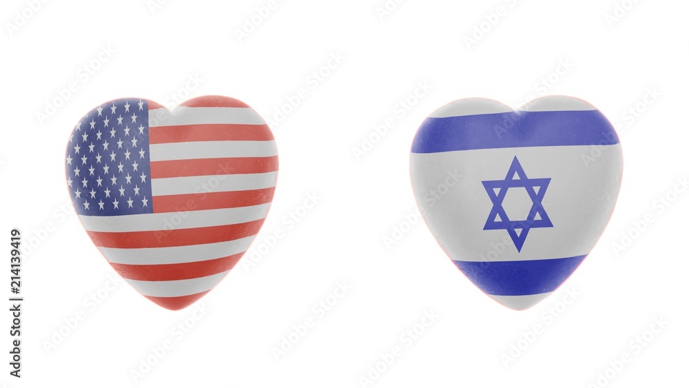 American and Israel Flags Heart. Partnership between America and Israel ...
