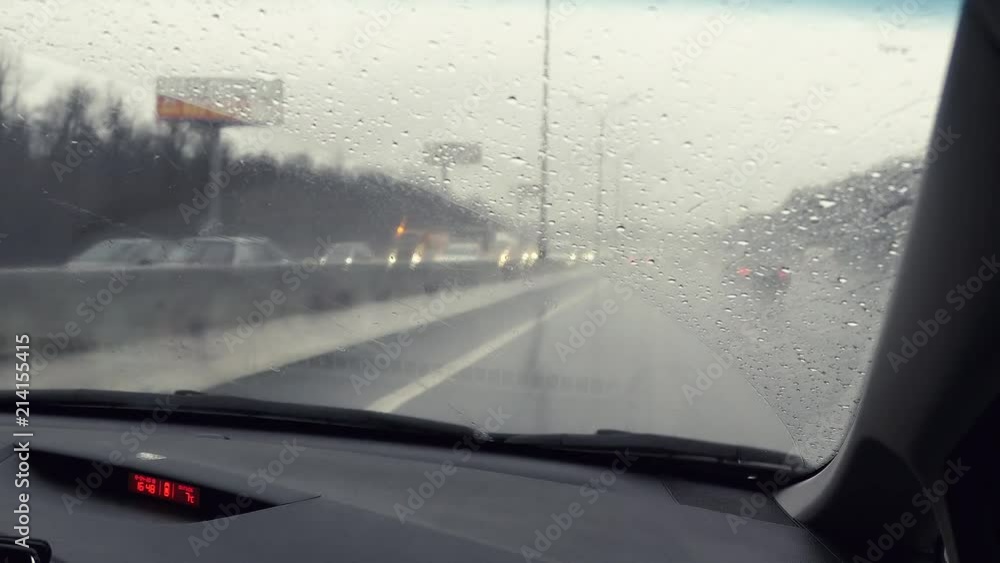 Rain Water Drops On Car Windshield Stock Video | Adobe Stock