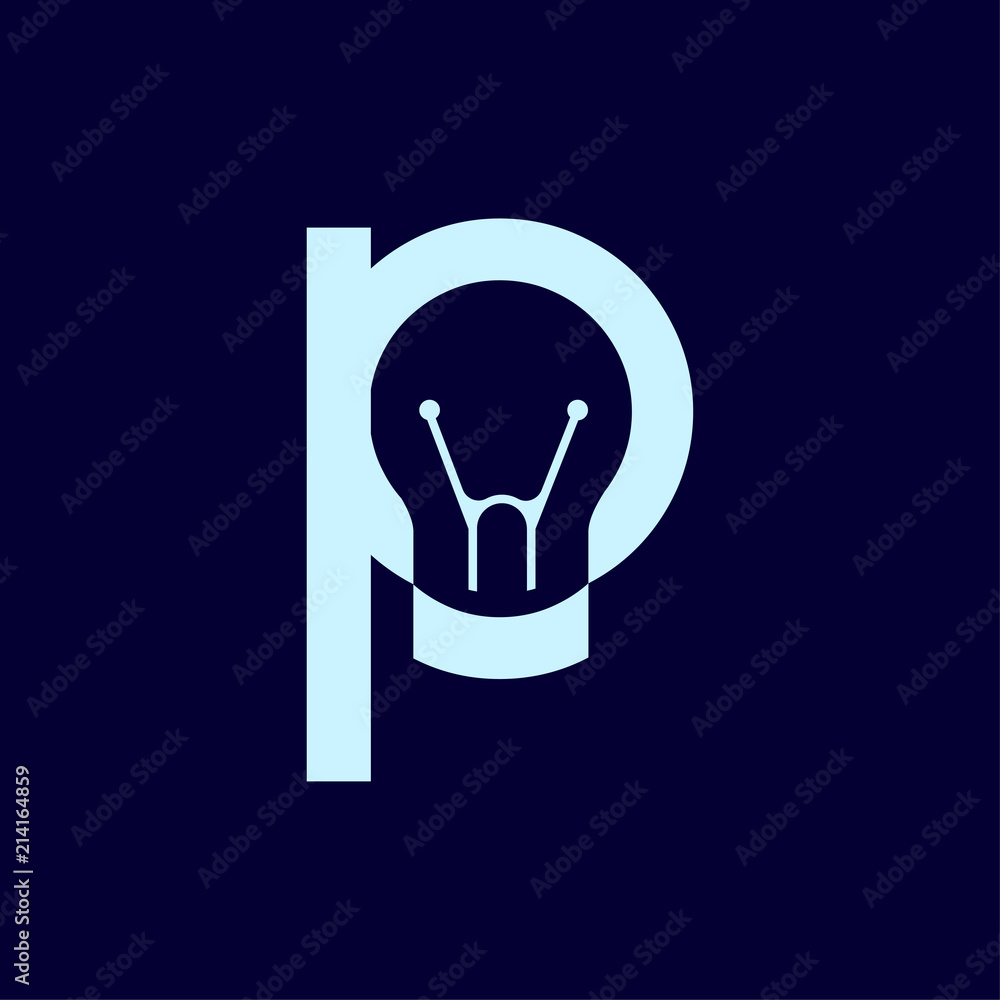 P Letter with smart bulb Logo vector element. Letter with negative ...