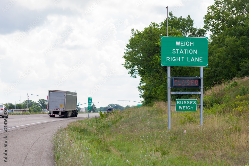 Weigh station sign on Interstate 44 indicating the scale is closed ...