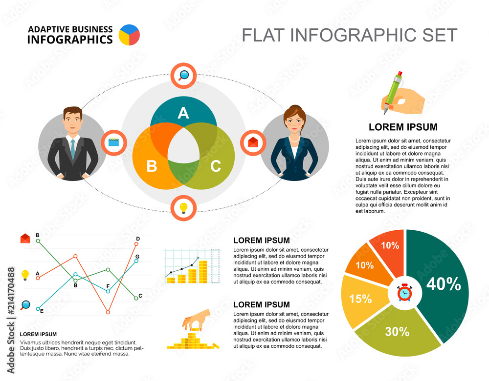 Financial pie and line charts template for presentation. Vector ...