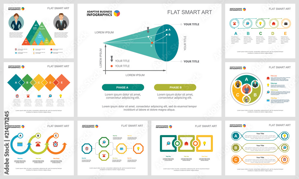 Colorful management or consulting concept infographic charts set ...