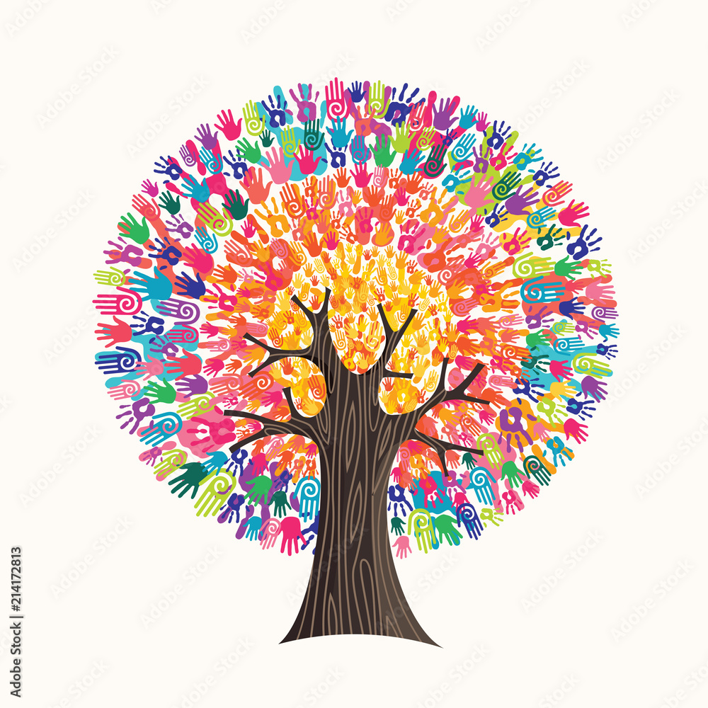 Colorful hand print tree concept for social help Stock Vector | Adobe Stock Colorful hand print tree concept for social help Stock Vector | Adobe Stock