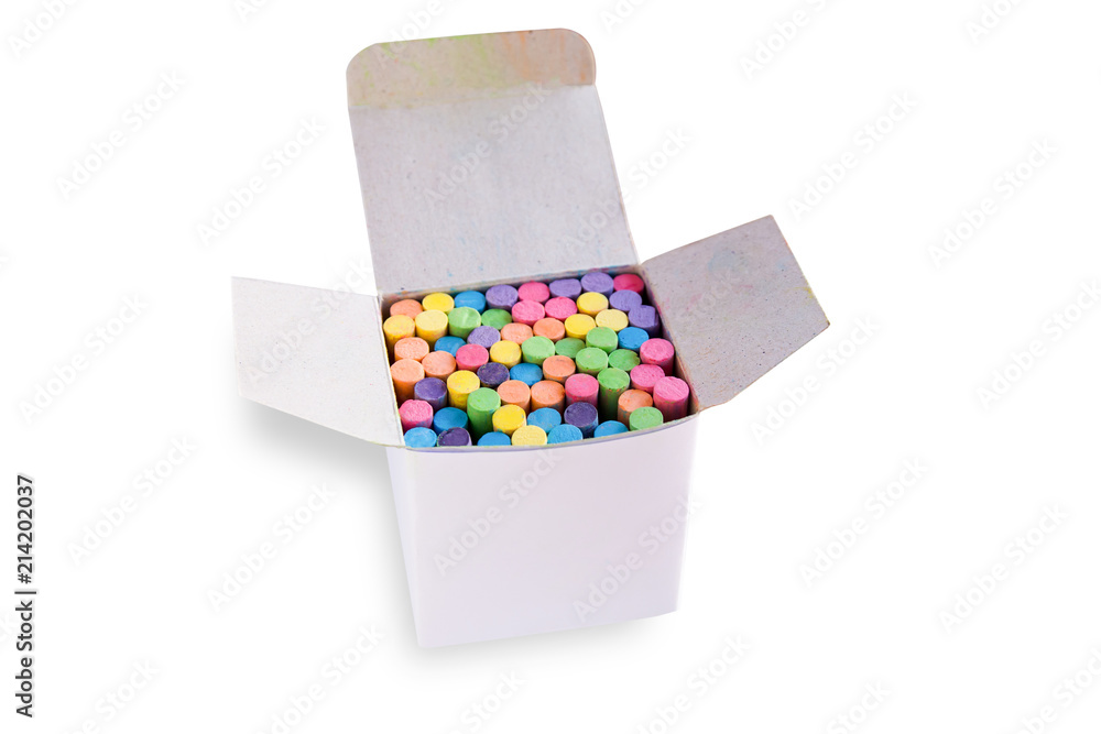 Colorful chalk in a blank cardboard box, Box of chalk for design ...