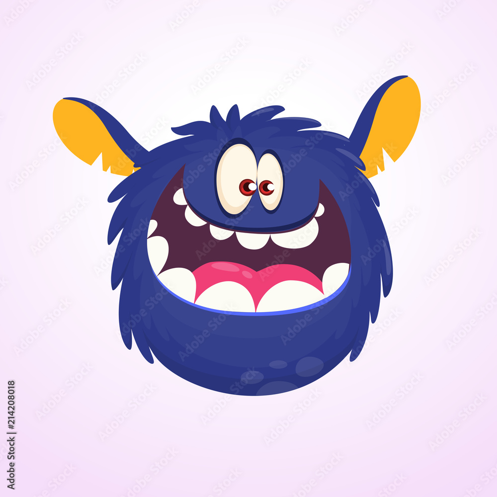 Happy cartoon monster. Laughting monster face emotion. Halloween vector ...